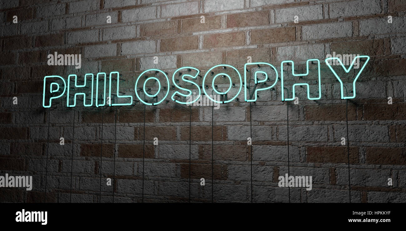 PHILOSOPHY - Glowing Neon Sign on stonework wall - 3D rendered royalty ...