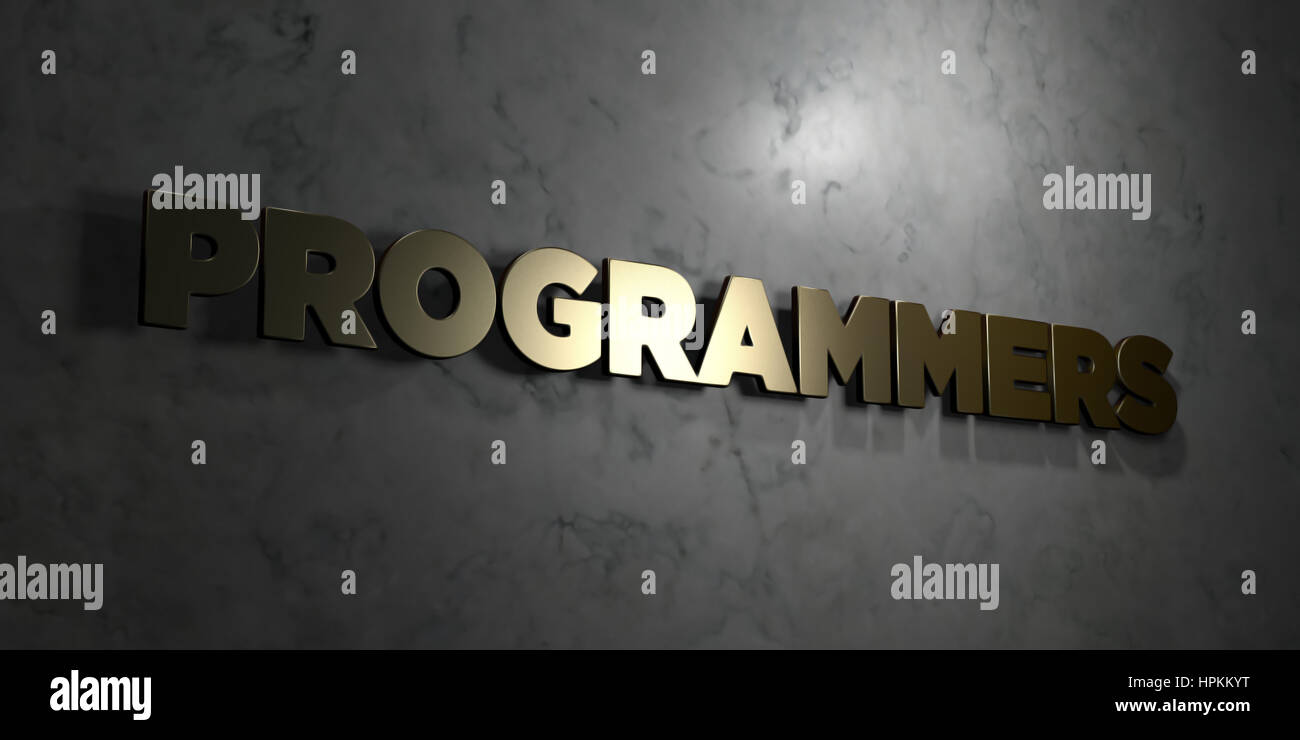 Programmers - Gold text on black background - 3D rendered royalty free ...