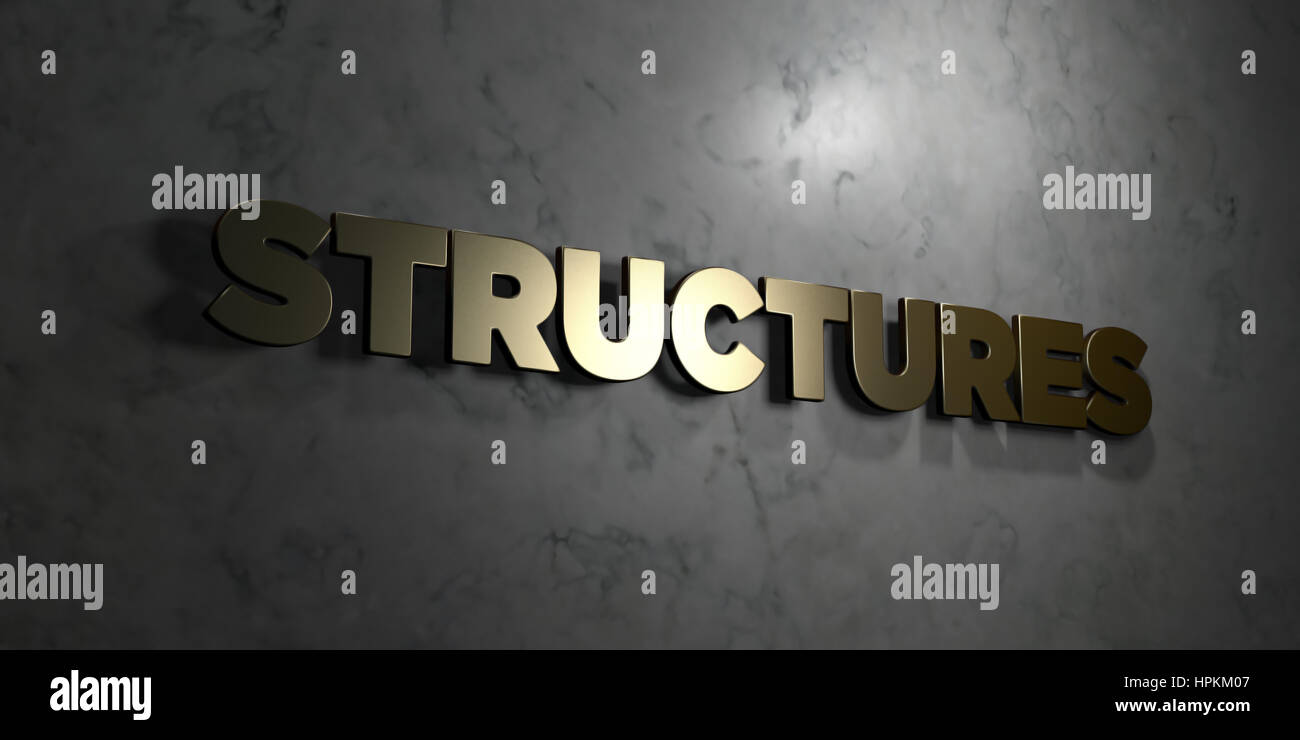 Structures - Gold text on black background - 3D rendered royalty free ...