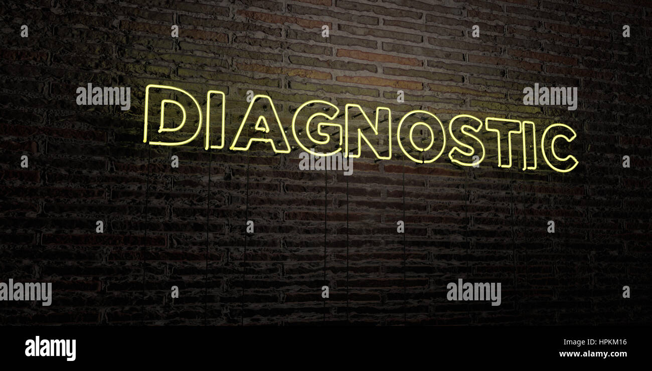 DIAGNOSTIC -Realistic Neon Sign on Brick Wall background - 3D rendered ...