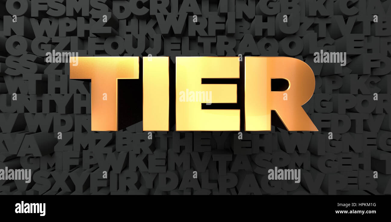 Tier - Gold text on black background - 3D rendered royalty free stock ...
