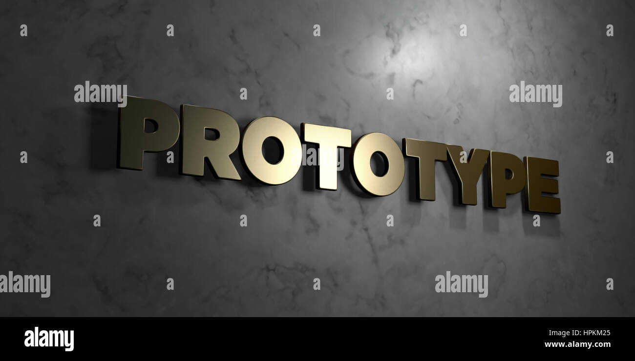 Prototype - Gold text on black background - 3D rendered royalty free ...