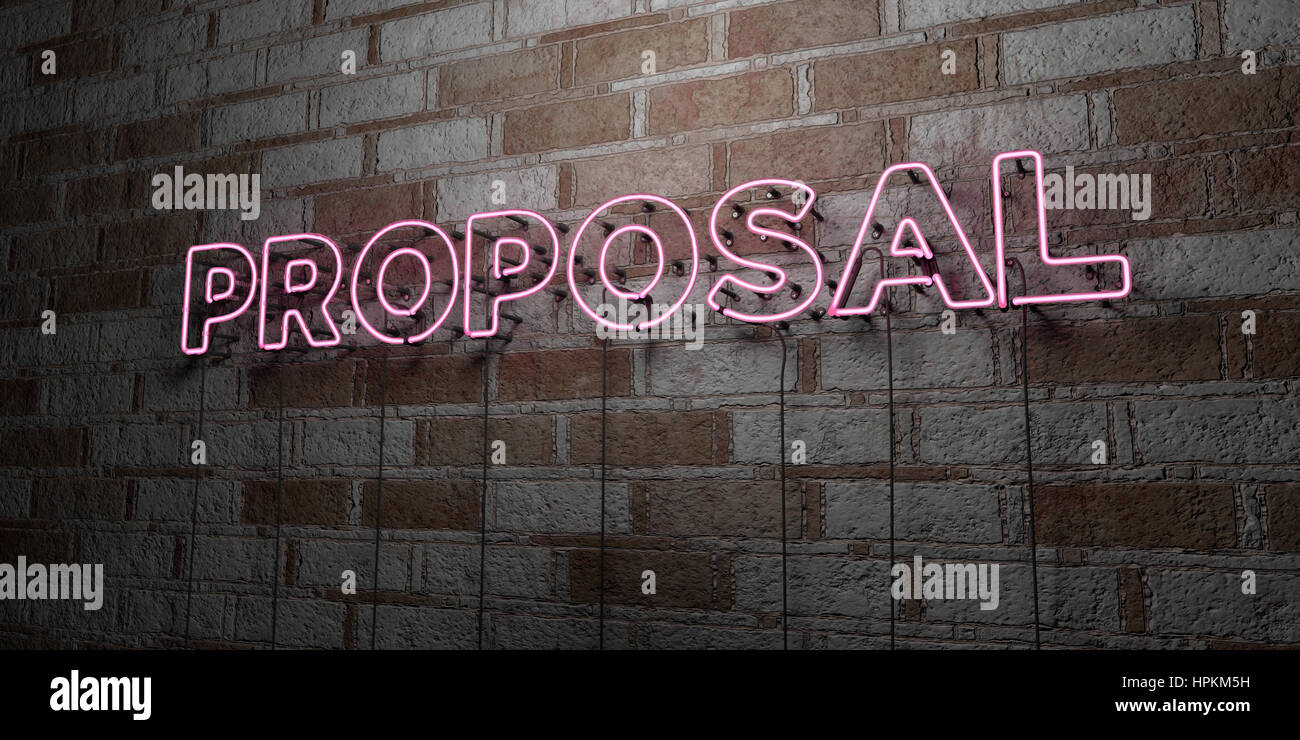 PROPOSAL - Glowing Neon Sign on stonework wall - 3D rendered royalty ...
