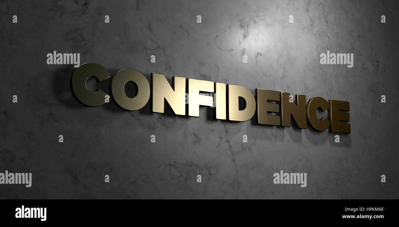 Confidence - Gold text on black background - 3D rendered royalty free ...