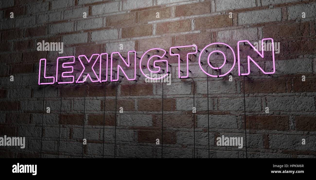 LEXINGTON - Glowing Neon Sign on stonework wall - 3D rendered royalty ...