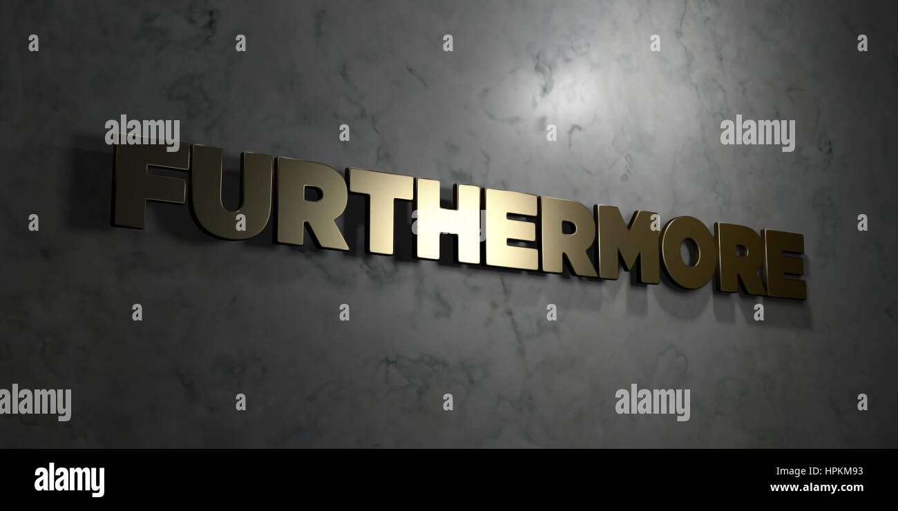 Furthermore - Gold text on black background - 3D rendered royalty free ...