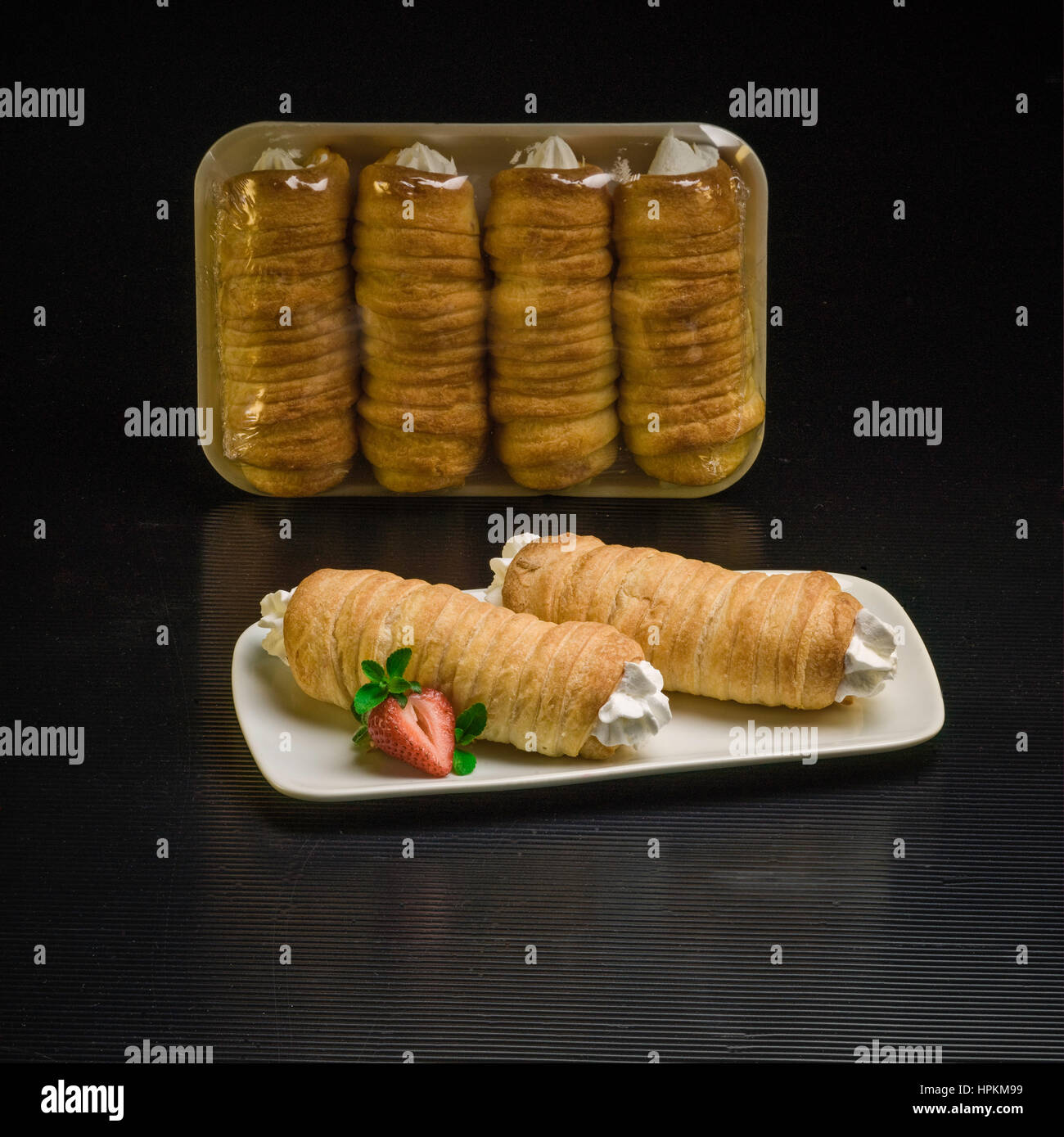 Bakery, baked goods. Lady Fingers, dessert shells, packaging Stock ...