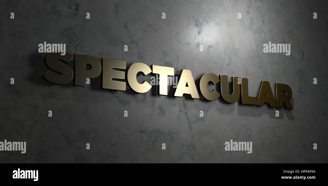 Spectacular - Gold text on black background - 3D rendered royalty free ...