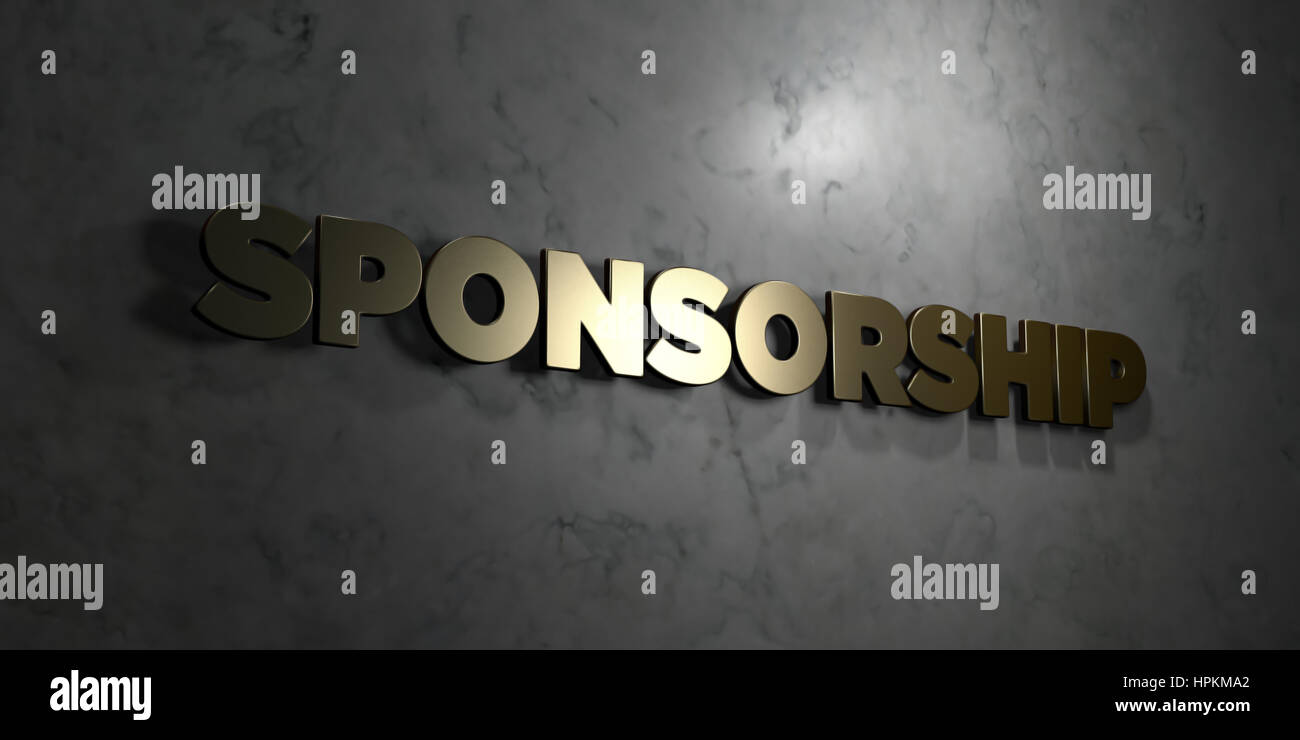 Sponsorship - Gold text on black background - 3D rendered royalty free ...
