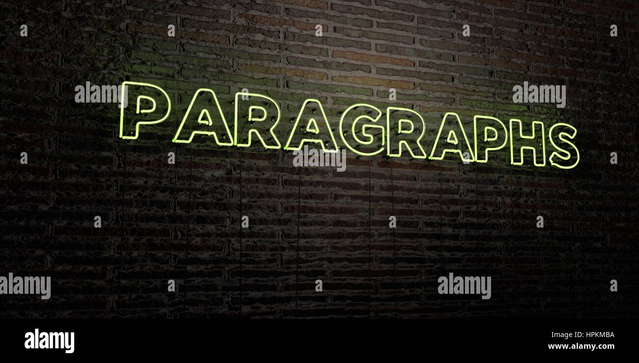 PARAGRAPHS -Realistic Neon Sign on Brick Wall background - 3D rendered ...