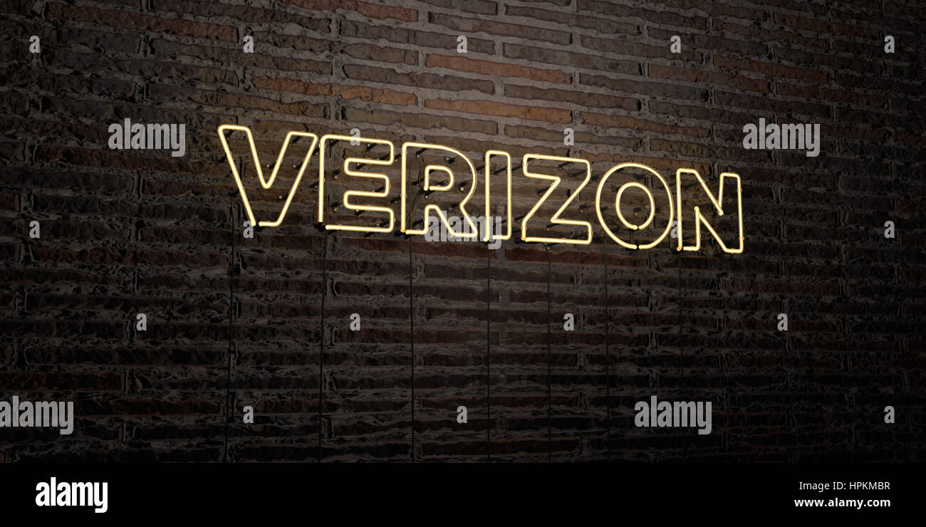 VERIZON -Realistic Neon Sign on Brick Wall background - 3D rendered ...