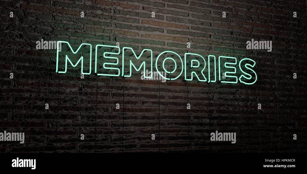 MEMORIES -Realistic Neon Sign on Brick Wall background - 3D rendered ...