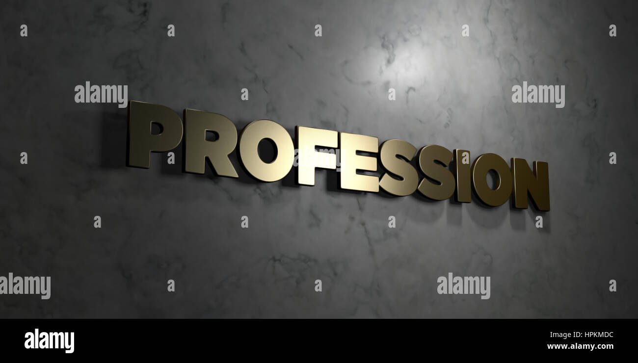Profession - Gold text on black background - 3D rendered royalty free ...