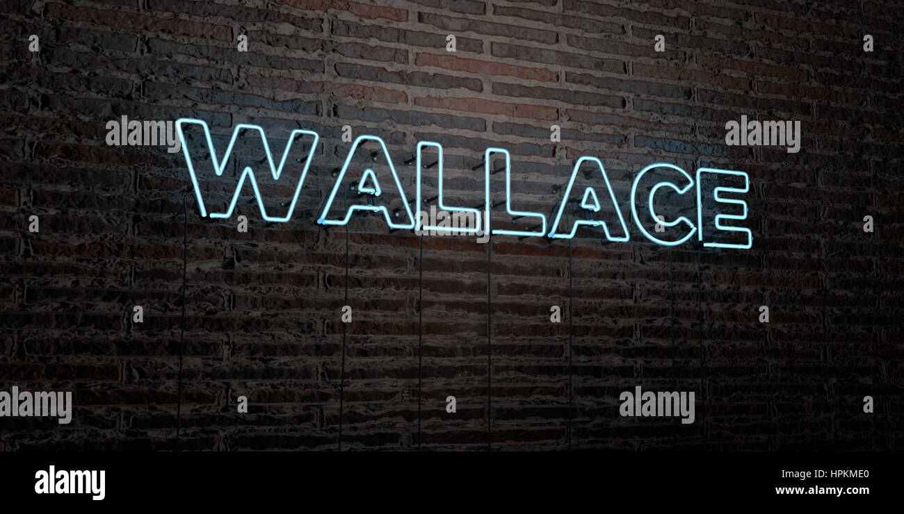 WALLACE -Realistic Neon Sign on Brick Wall background - 3D rendered ...