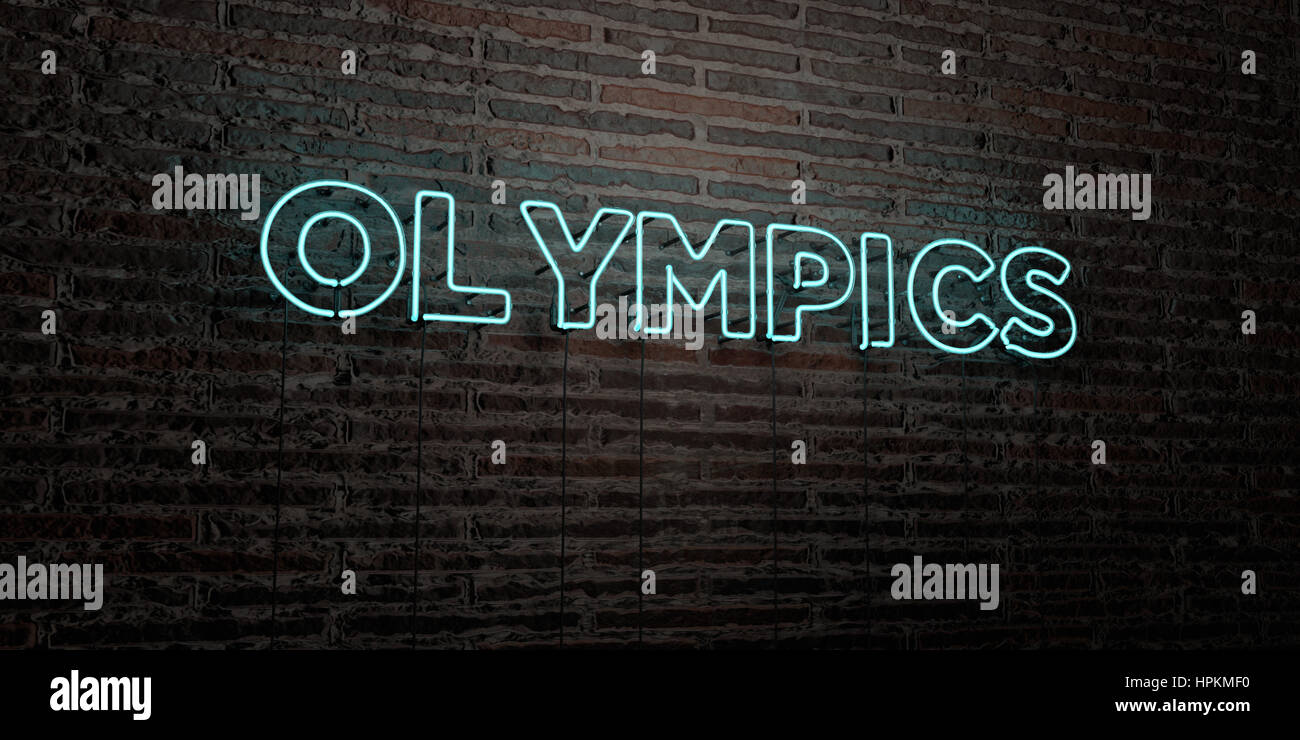 OLYMPICS -Realistic Neon Sign on Brick Wall background - 3D rendered ...