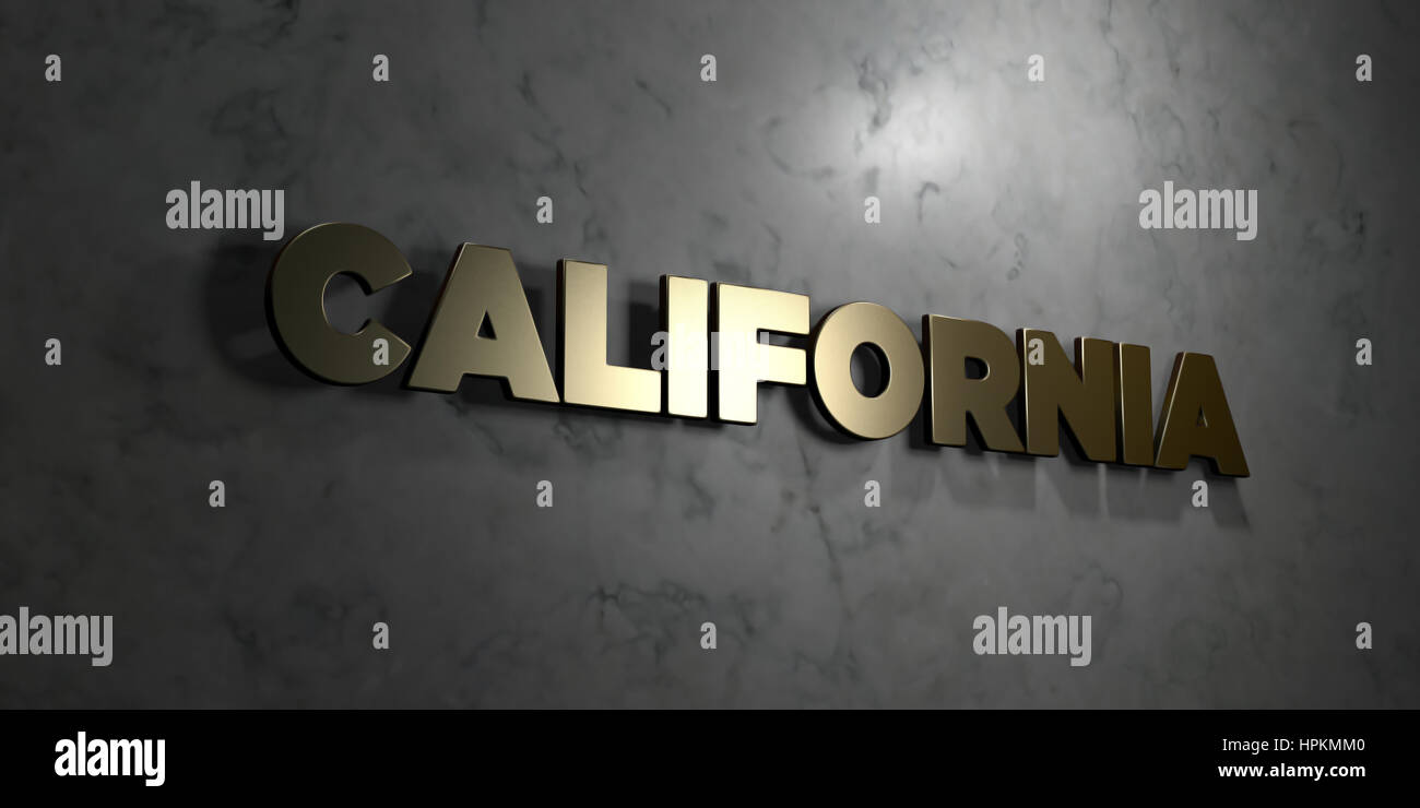 California - Gold text on black background - 3D rendered royalty free ...