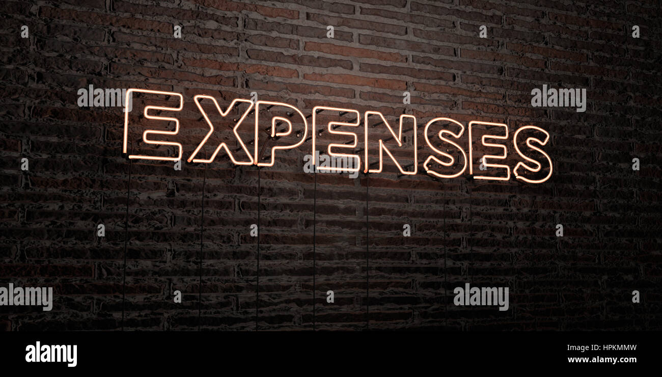 EXPENSES -Realistic Neon Sign on Brick Wall background - 3D rendered ...