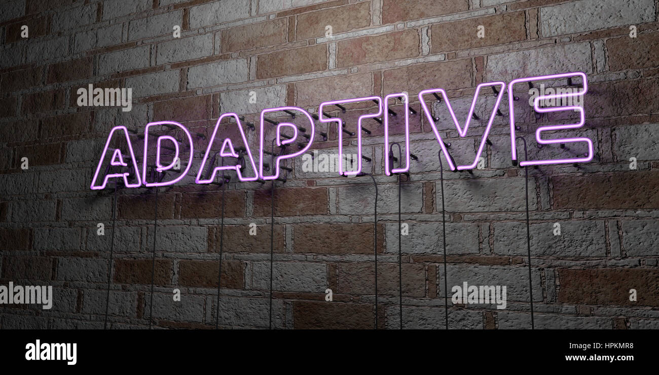 ADAPTIVE - Glowing Neon Sign on stonework wall - 3D rendered royalty ...