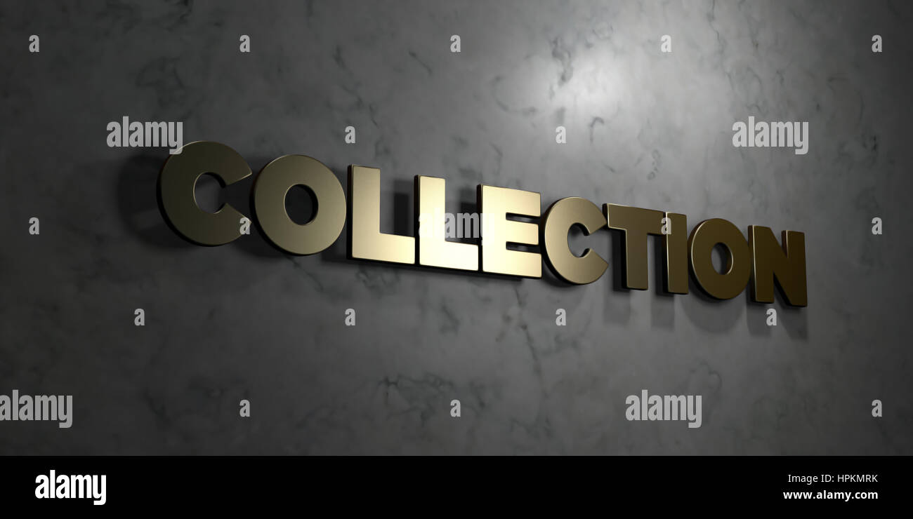 Collection - Gold text on black background - 3D rendered royalty free ...