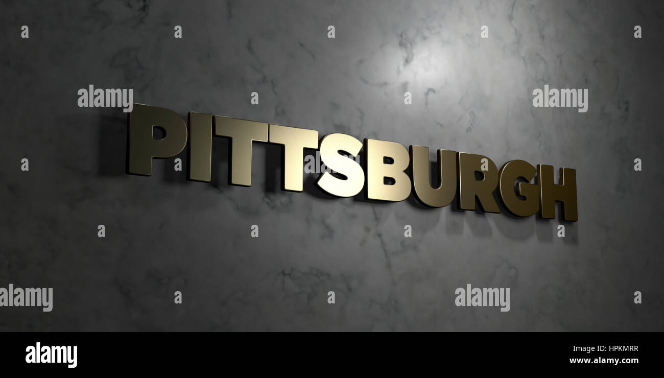 Pittsburgh - Gold text on black background - 3D rendered royalty free ...