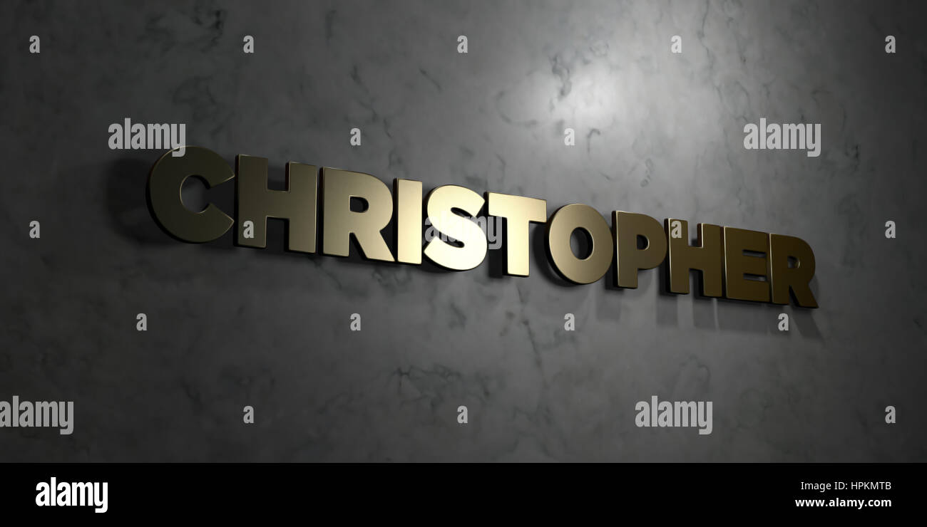 Christopher - Gold text on black background - 3D rendered royalty free ...