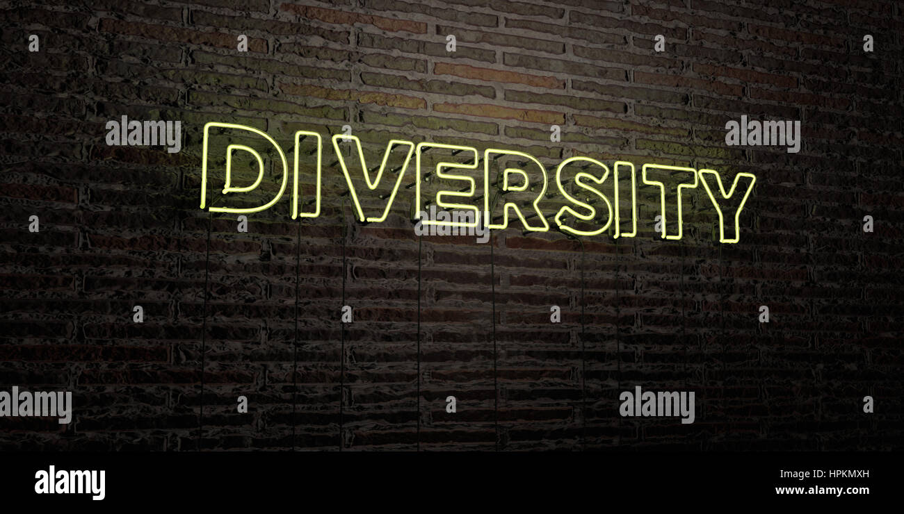 DIVERSITY -Realistic Neon Sign on Brick Wall background - 3D rendered ...