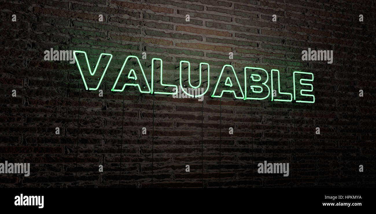 VALUABLE -Realistic Neon Sign on Brick Wall background - 3D rendered ...