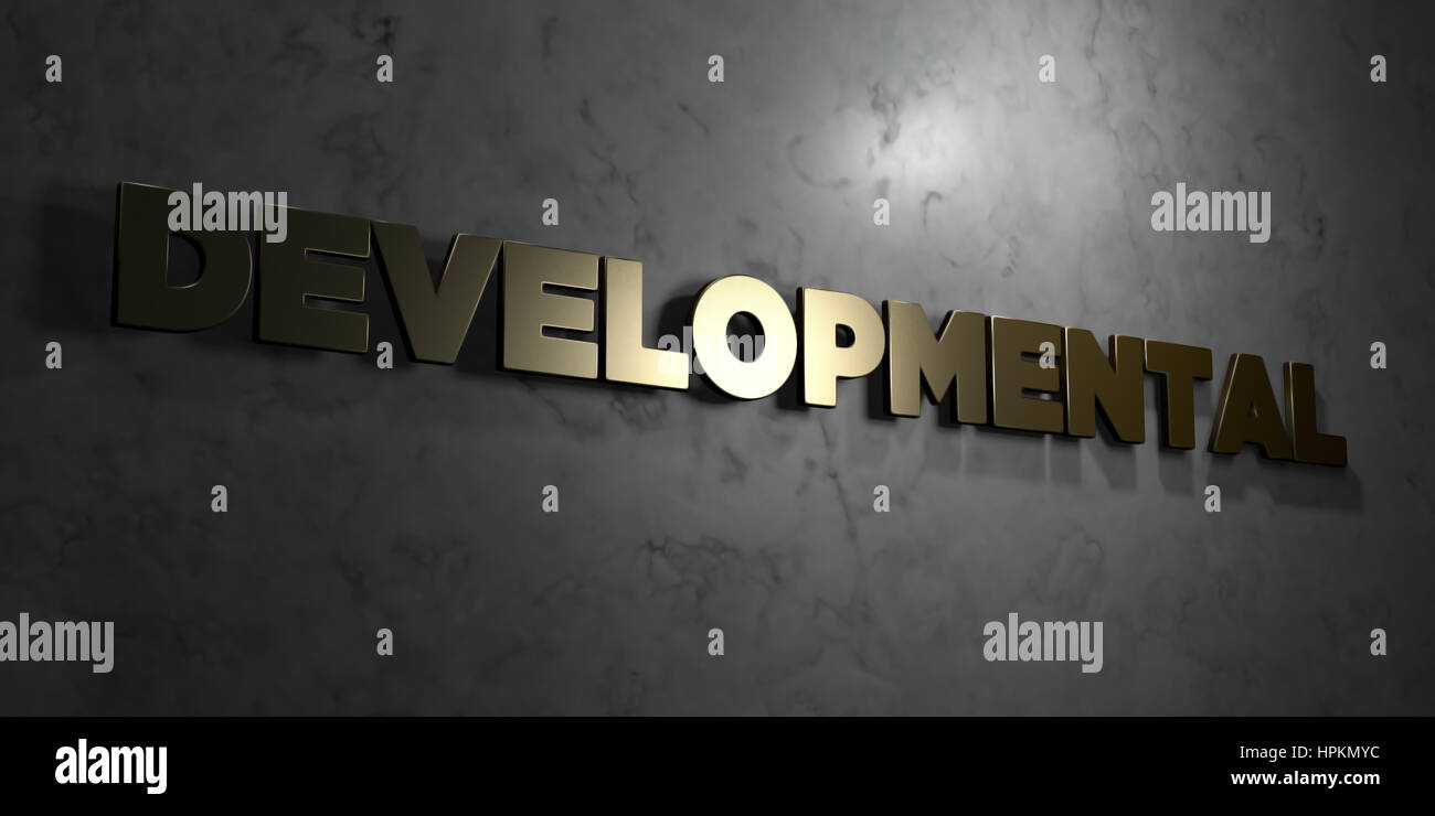 Developmental - Gold text on black background - 3D rendered royalty ...