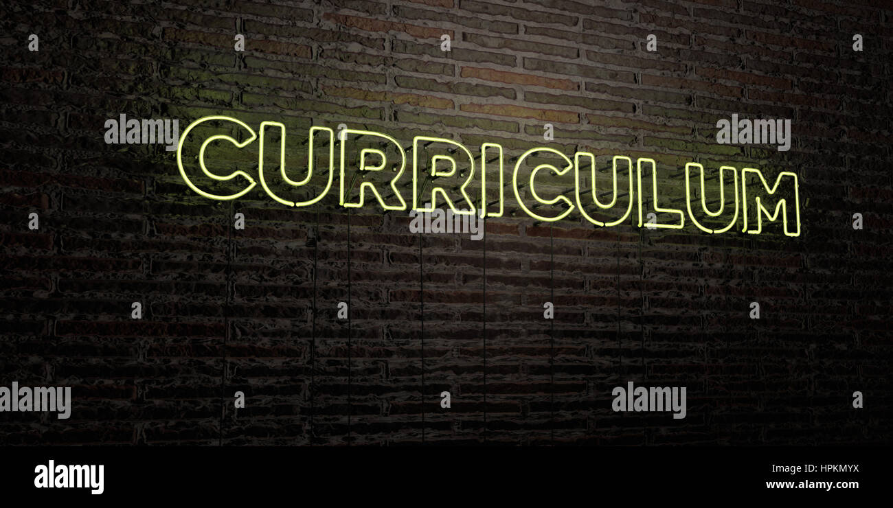 CURRICULUM -Realistic Neon Sign on Brick Wall background - 3D rendered ...