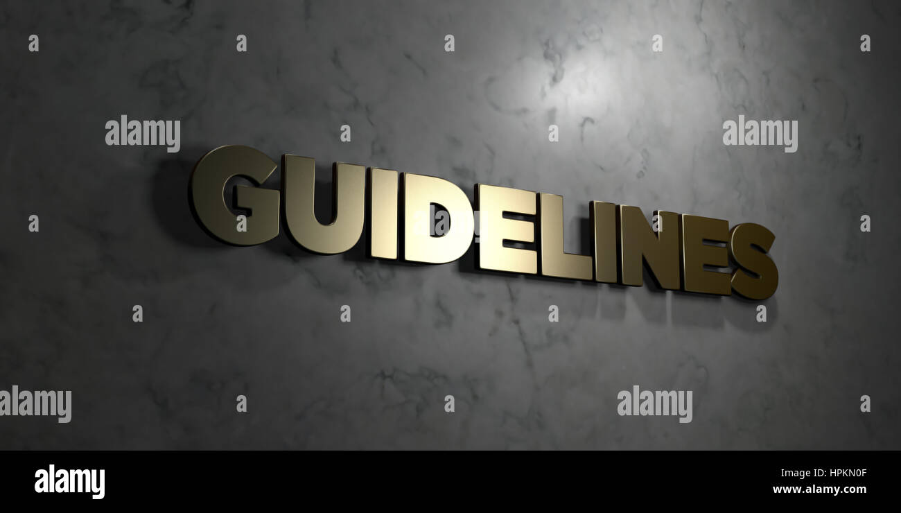 Guidelines - Gold text on black background - 3D rendered royalty free ...