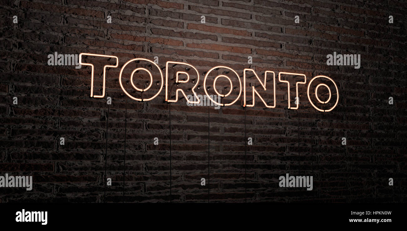 TORONTO -Realistic Neon Sign on Brick Wall background - 3D rendered ...