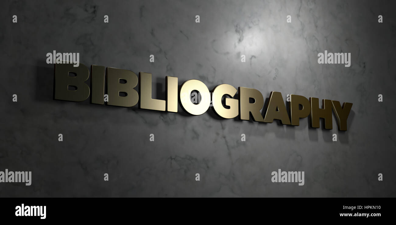 Bibliography - Gold text on black background - 3D rendered royalty free ...