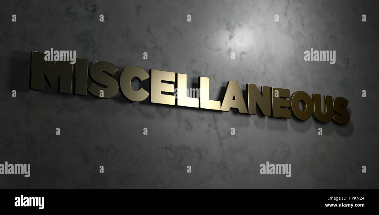 Miscellaneous - Gold text on black background - 3D rendered royalty ...
