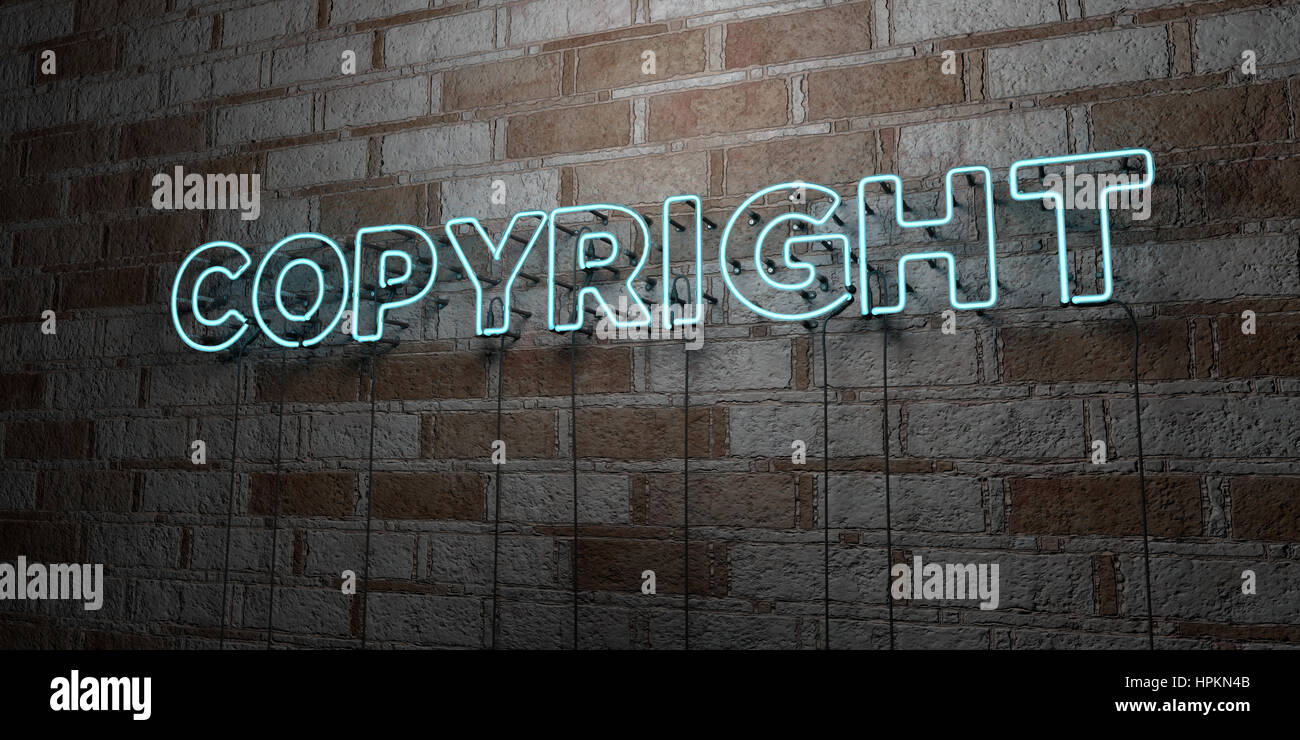 COPYRIGHT - Glowing Neon Sign on stonework wall - 3D rendered royalty ...
