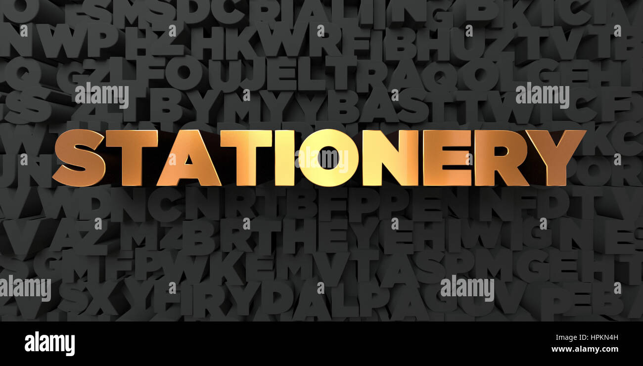 Stationery - Gold text on black background - 3D rendered royalty free ...
