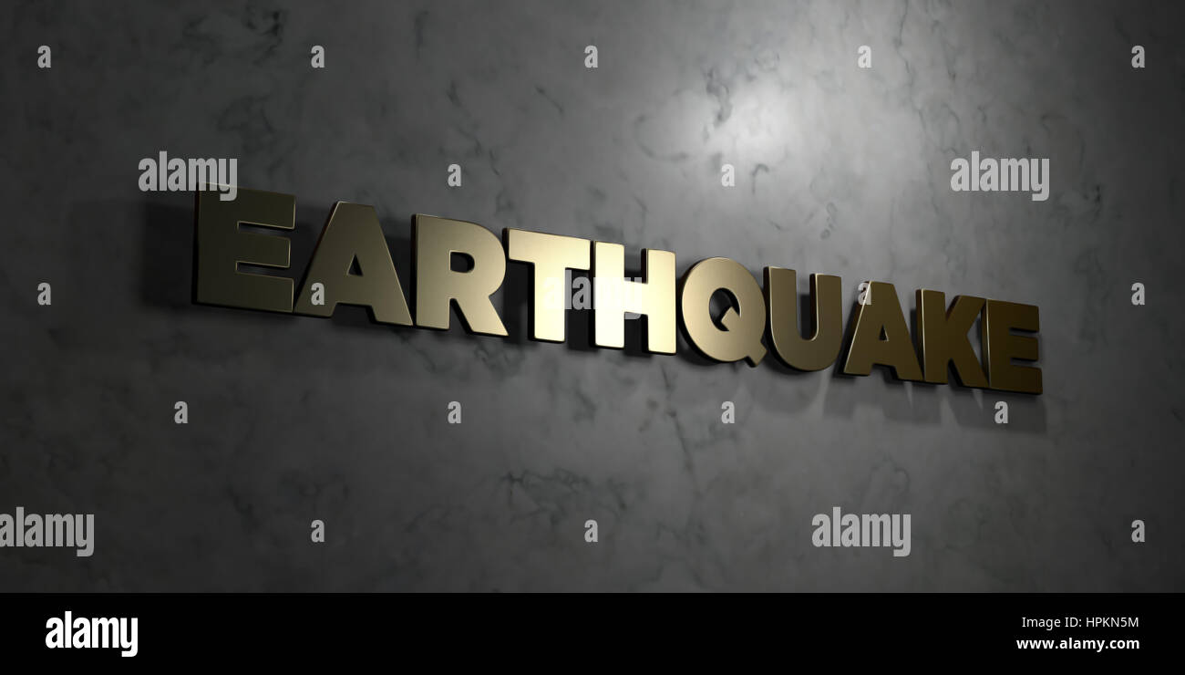 Earthquake - Gold text on black background - 3D rendered royalty free ...