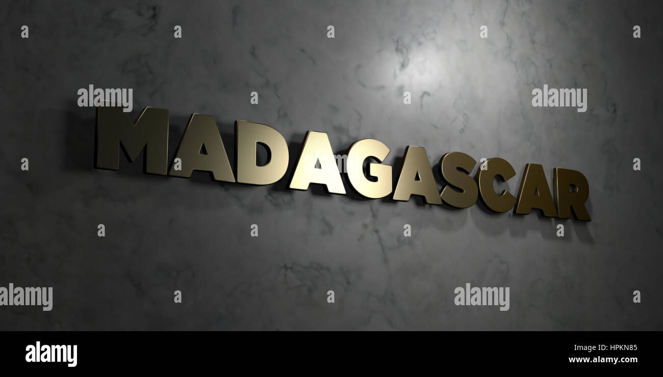 Madagascar - Gold text on black background - 3D rendered royalty free ...