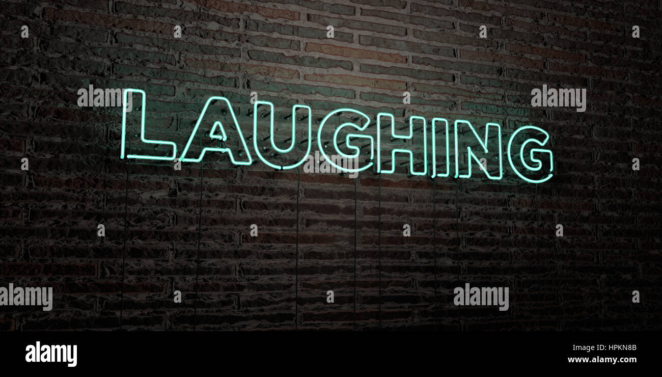 LAUGHING -Realistic Neon Sign on Brick Wall background - 3D rendered ...