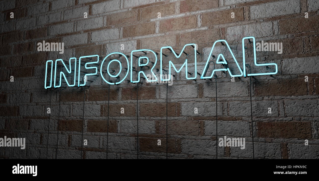 INFORMAL - Glowing Neon Sign on stonework wall - 3D rendered royalty ...