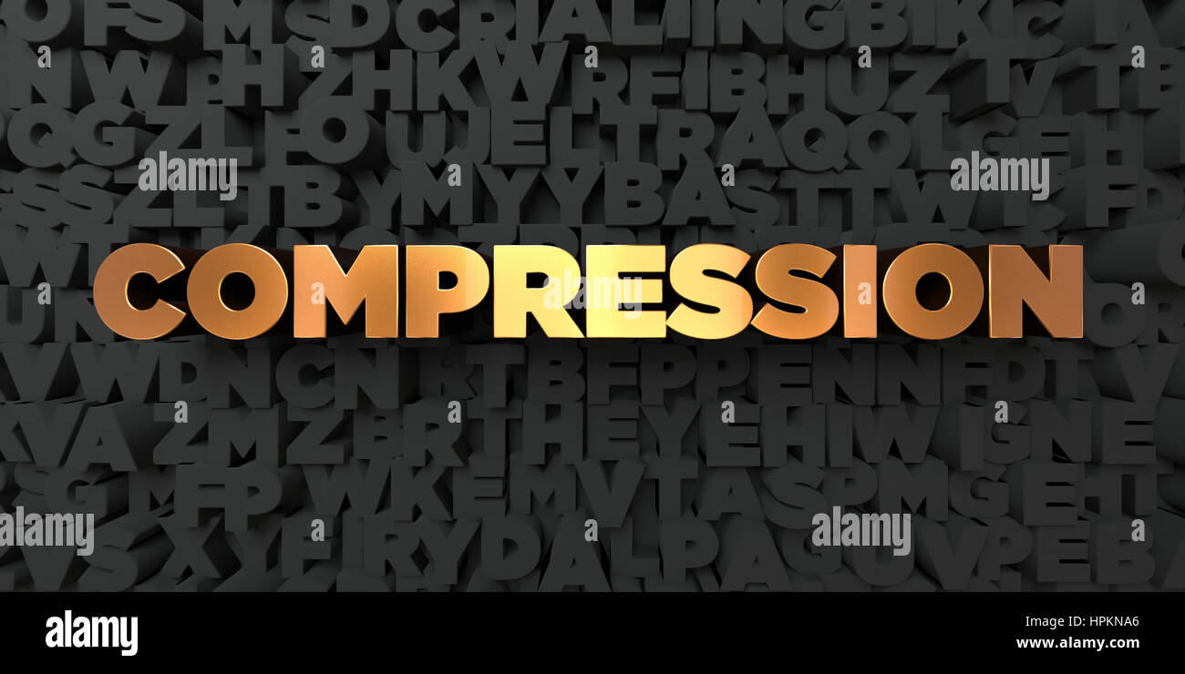 Compression - Gold text on black background - 3D rendered royalty free ...