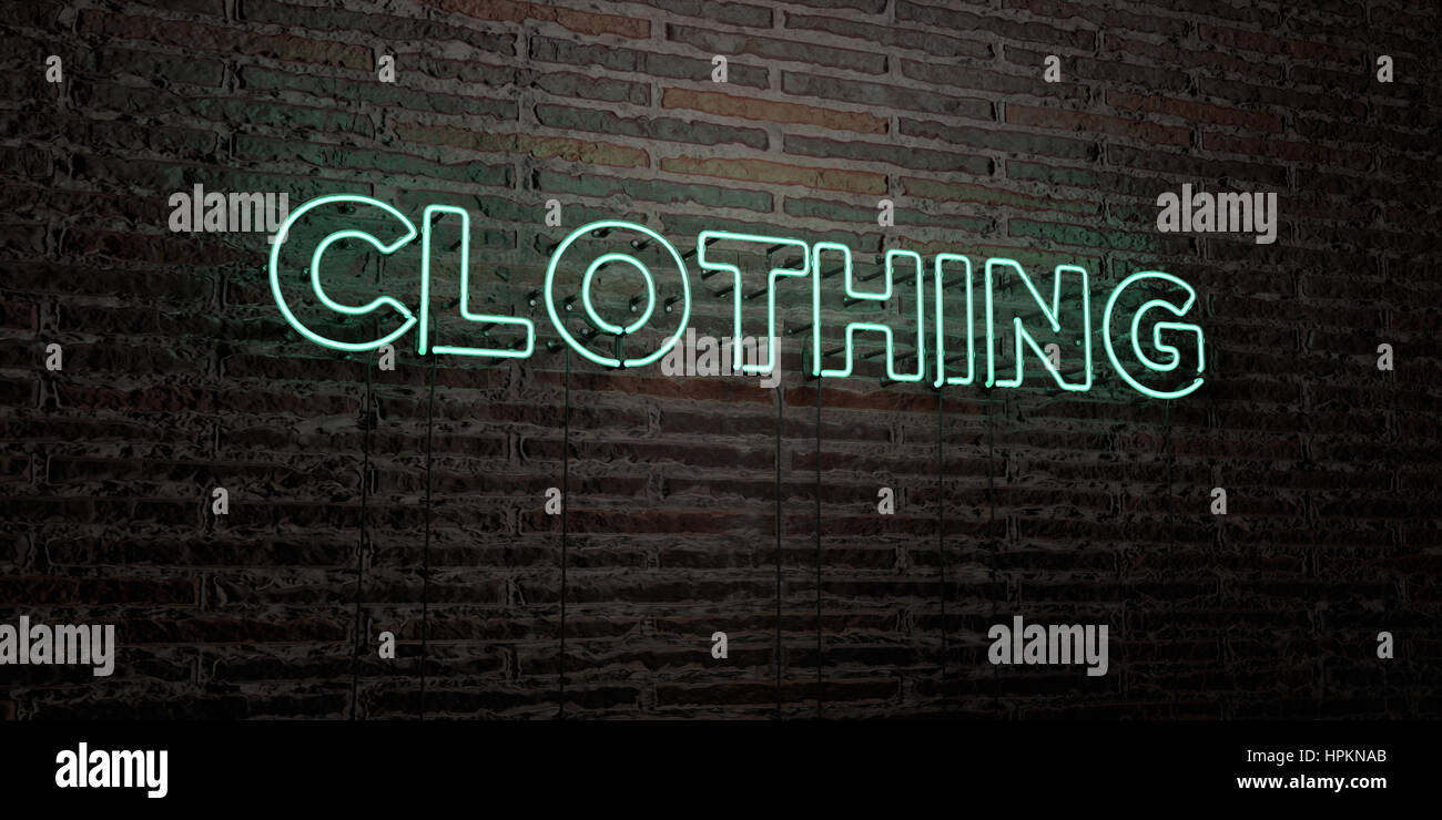CLOTHING -Realistic Neon Sign on Brick Wall background - 3D rendered ...