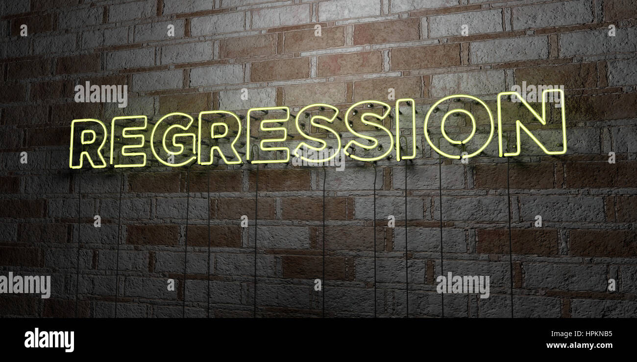 REGRESSION - Glowing Neon Sign on stonework wall - 3D rendered royalty ...
