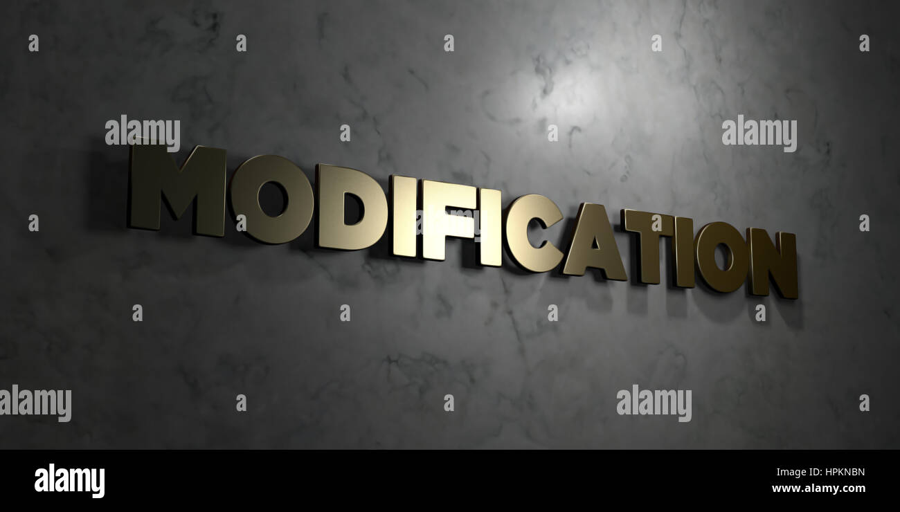 Modification - Gold text on black background - 3D rendered royalty free ...