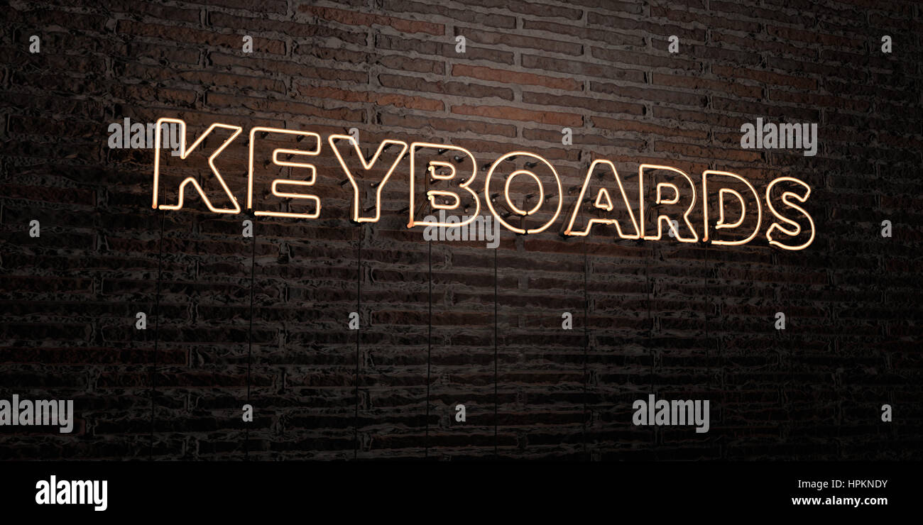 KEYBOARDS -Realistic Neon Sign on Brick Wall background - 3D rendered ...