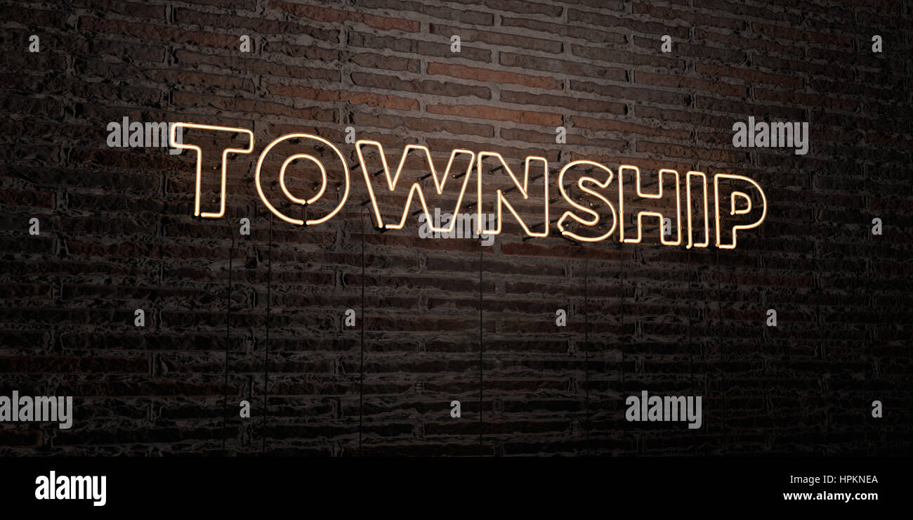TOWNSHIP -Realistic Neon Sign on Brick Wall background - 3D rendered ...