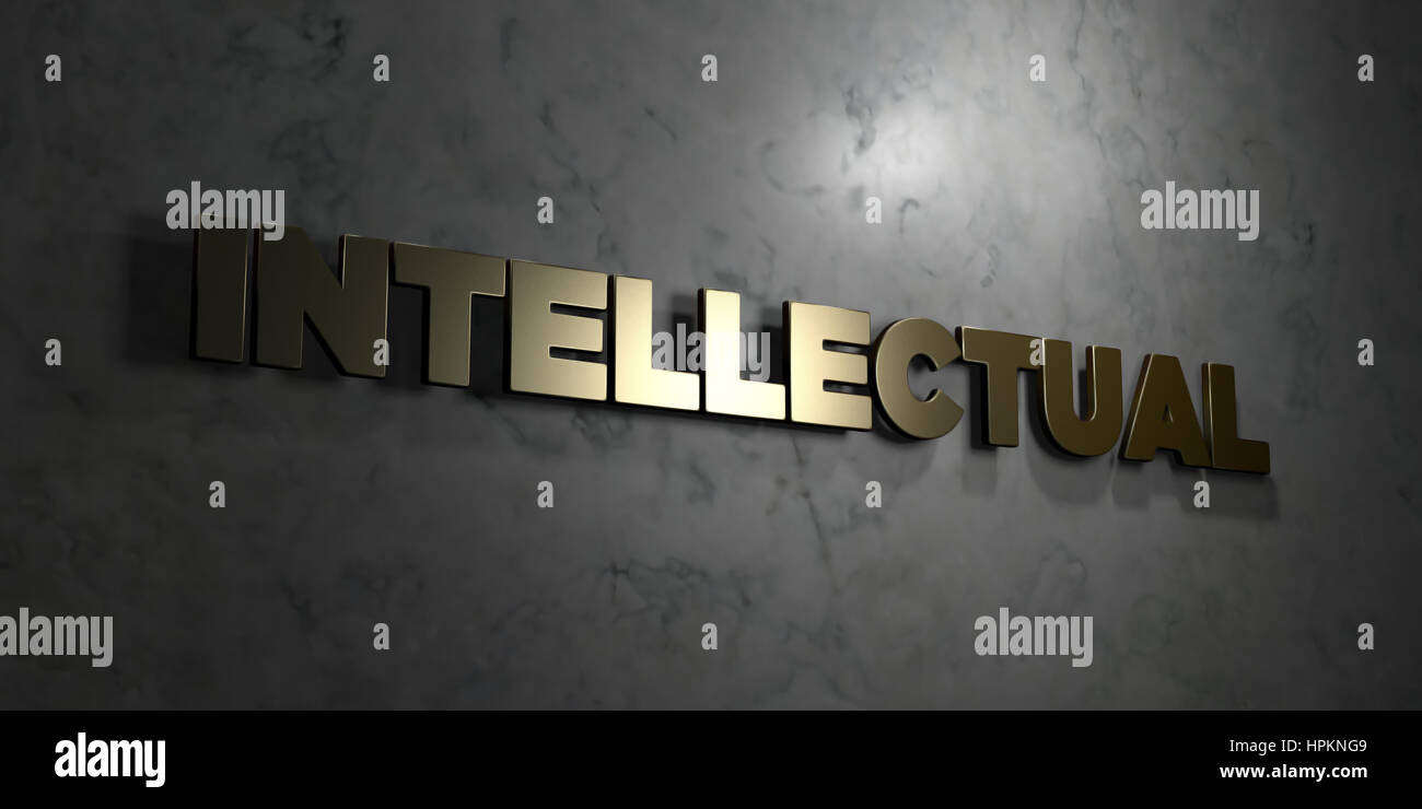 Intellectual - Gold text on black background - 3D rendered royalty free ...