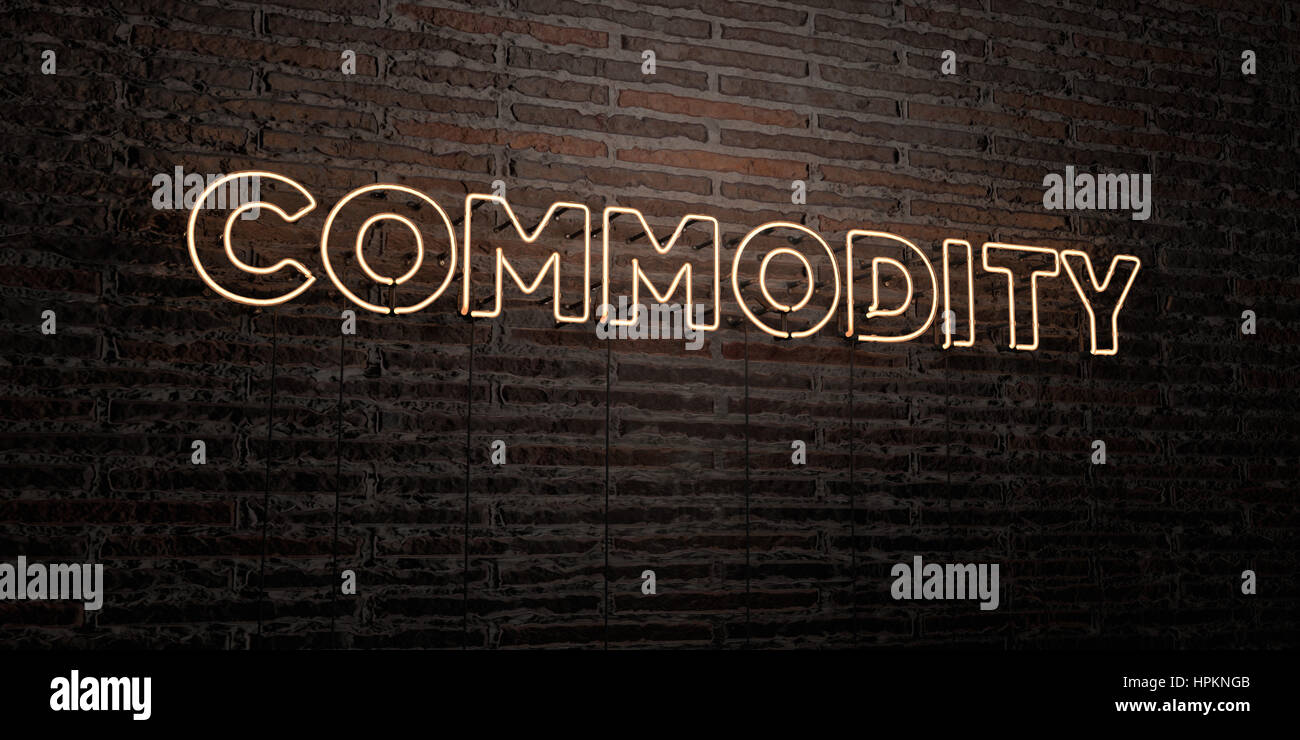 COMMODITY -Realistic Neon Sign on Brick Wall background - 3D rendered ...
