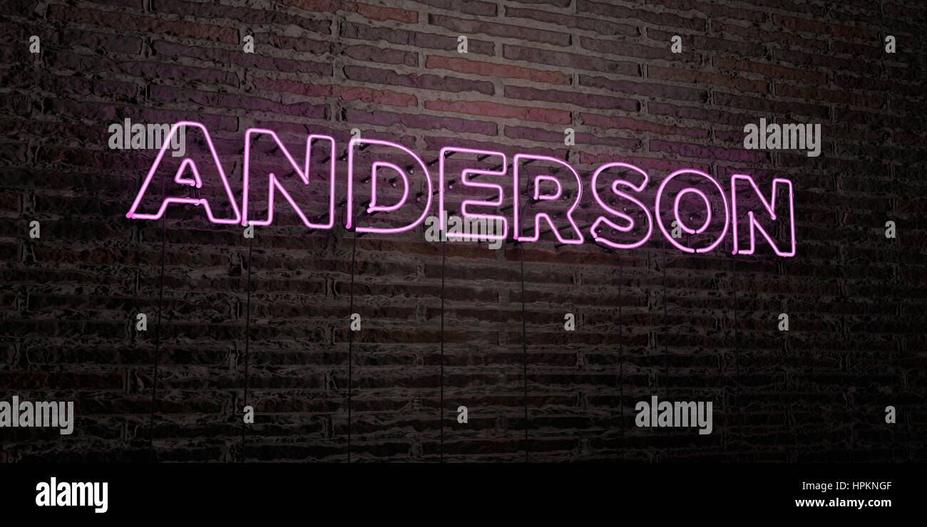 ANDERSON -Realistic Neon Sign on Brick Wall background - 3D rendered ...