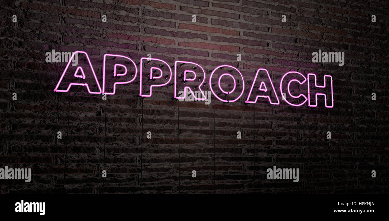 APPROACH -Realistic Neon Sign on Brick Wall background - 3D rendered ...