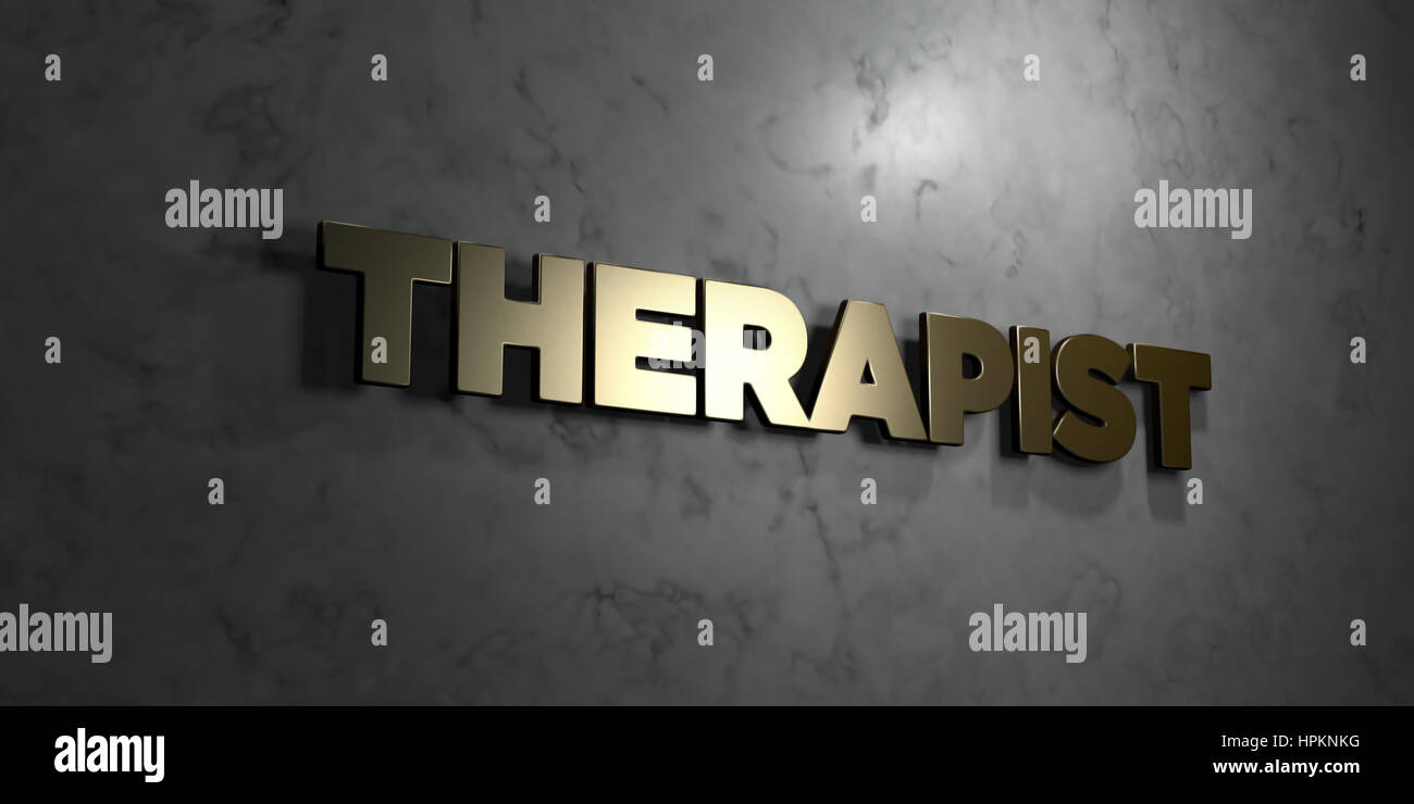 Therapist - Gold text on black background - 3D rendered royalty free ...